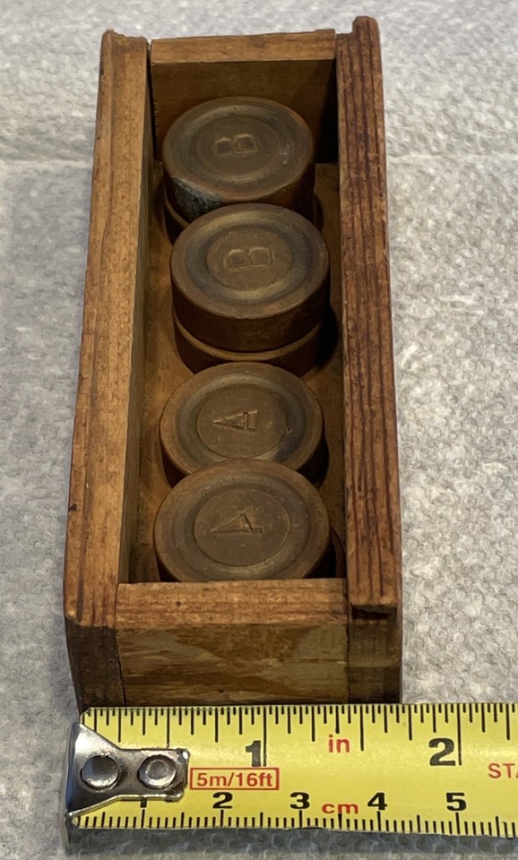 ANTIQUE SCALE WEIGHTS MARKED A, B & BOX W/OUT LID | eBay