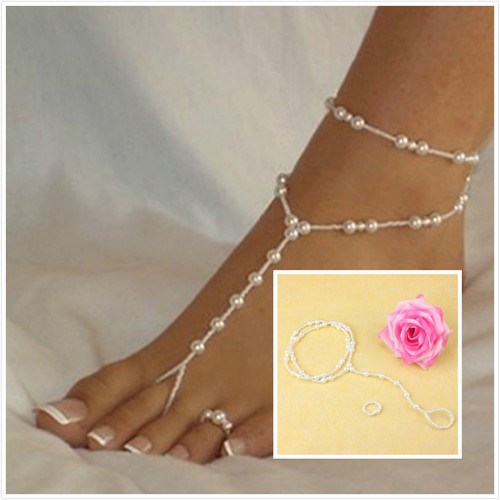 Womens Barefoot Sandal Beach Pearl Anklet Ankle Bracelet Foot Chain KY# ...