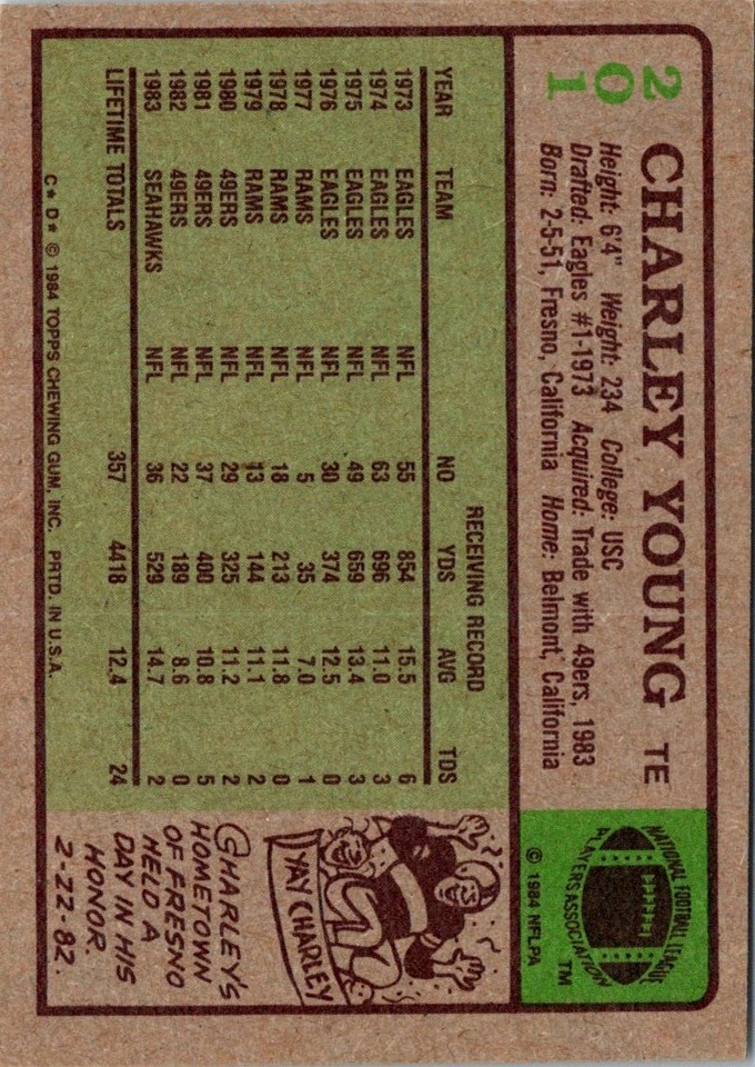 1984 Topps Charle Young #201 Seattle Seahawks Football Card | eBay