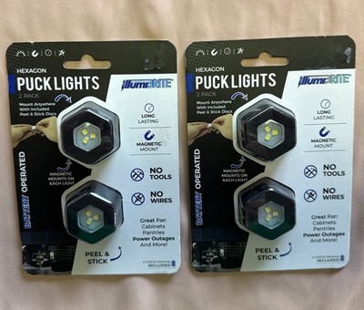 Lot Of 2 2-pack Hexagon Puck Lights Battery Operated Magnetic Mount ...