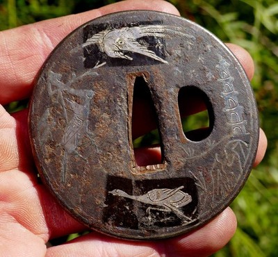 Antique Japanese Silver Inlaid Cast Iron Dragon & Bird Samurai Sword ...