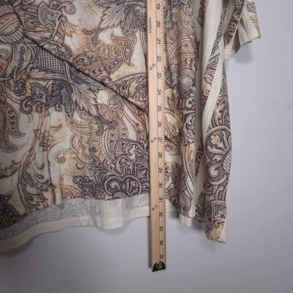 Catherines Womens 4X Cream Blue Assymetrical Hem Top Baroque Design ...