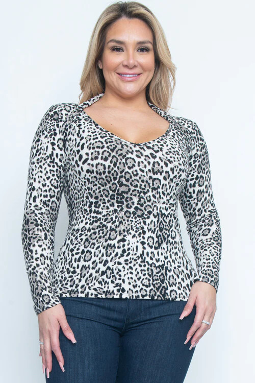 Leopard Print Blouse Plus Size Curves Brown Leopard Print Satin