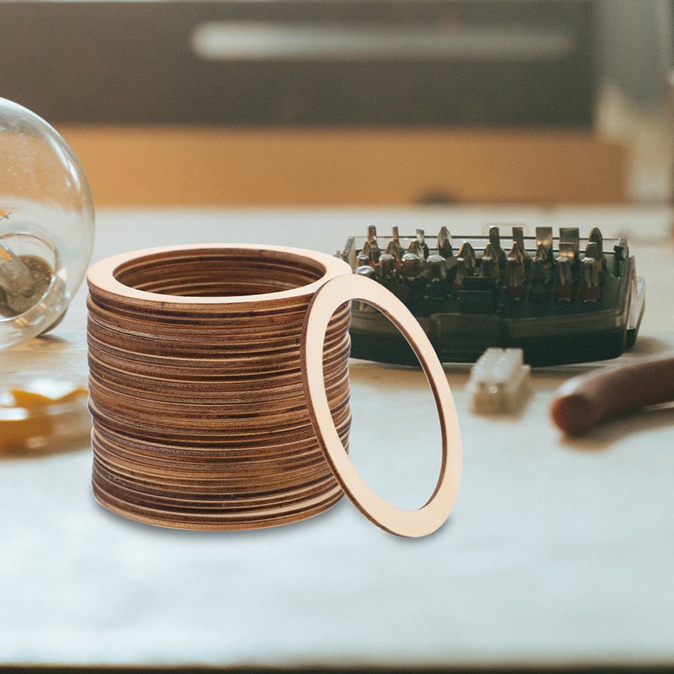 50 Pcs Wooden Accessories Craft Supplies Unfinished Macrame Rings ...