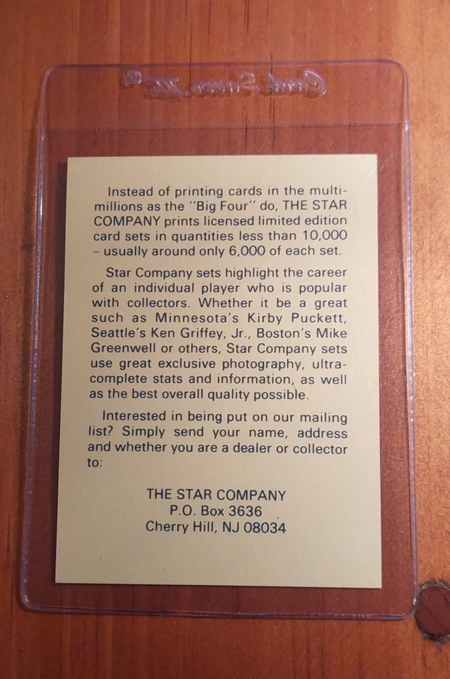 1989 STAR COMPANY KEN GRIFFEY JR ROOKIE CARD - MINTY UNDERVALUED ...