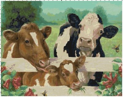 Cows on the Farm w. Calf Handmade Counted Cross Stitch Pattern Chart | eBay