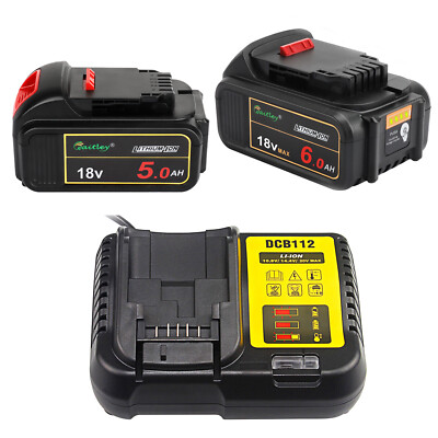 18V 5Ah/6Ah For DeWalt Lithium-Ion XR Battery OR Charger DCB183 DCB184 ...