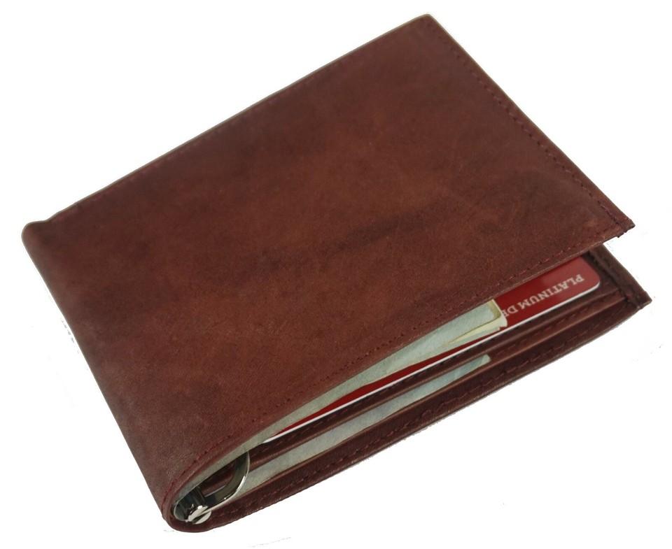 Mens Leather Metal Spring Money Clip Wallet Slim Front Pocket Credit ...