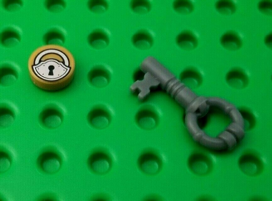 LEGO Minifigure Lock & Key Padlock Door Handle Silver Metallic Gold ...