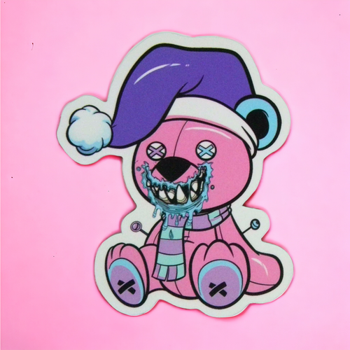 Pink Voodoo Teddy Bear Santa Hat Spooky Pastel Goth Cute Scary Sticker ...