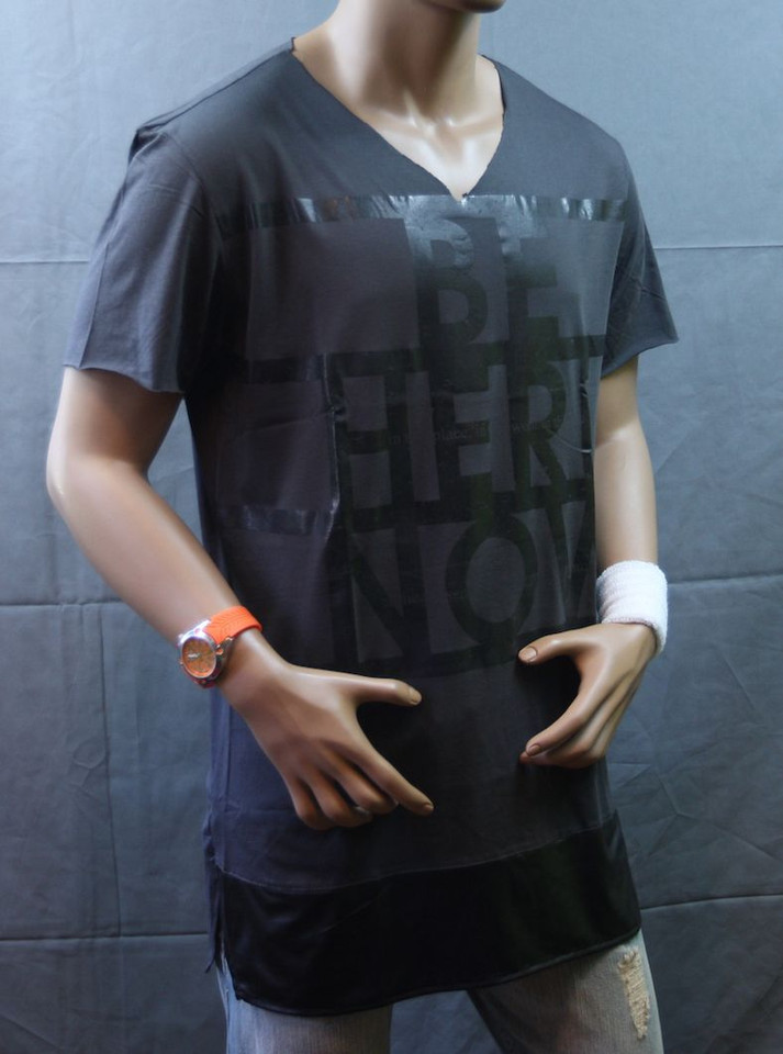 Mens Long T-Shirt Extended V-Neck Casual T Hip Hop Elongated Tee ...