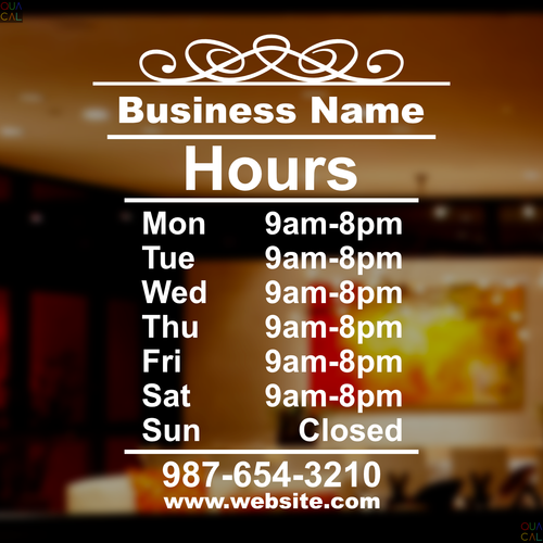 Custom Business Sign Store Name Hours Phone Web Vinyl Decal Sticker ...