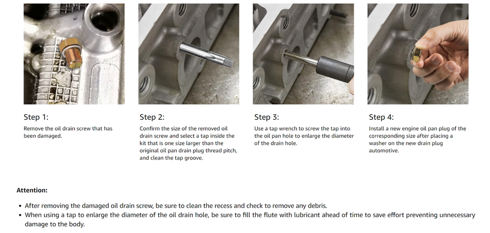 Oil Pan Drain Plug Repair Kit Removal Thread Repair Tool Metric ...