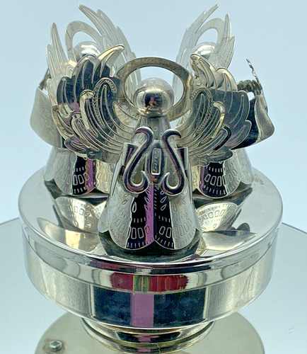 Vintage Antique Silver Plated Angels Band Music Box "Silent Night" 4 ...