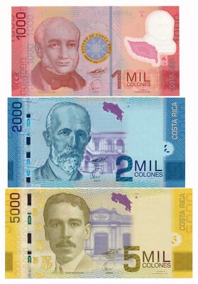 COSTA RICA 1000 (Polymer) , 2000, & 5000 Colones 2009 P. 274a, 275a ...