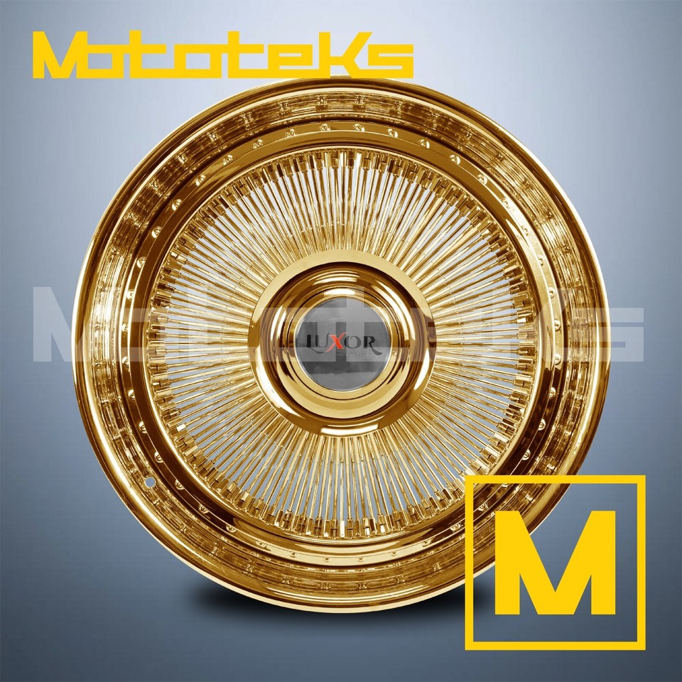 22X8.5 144 SPOKE STRAIGHT LACE 2-PIECE ALUMINUM WIRE WHEELS ALL GOLD 4 ...