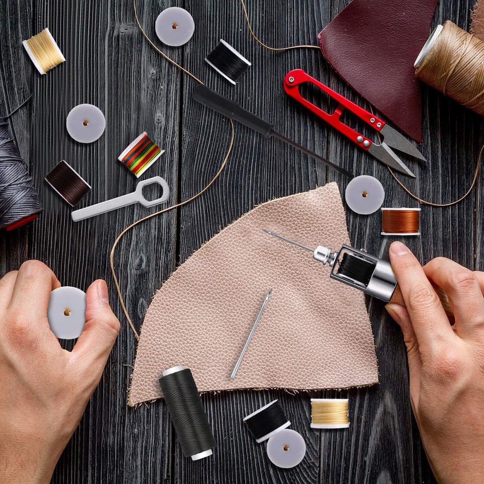 Leather Sewing Awl Thread Kit with Waxed Thread Manual Tool Accessories ...
