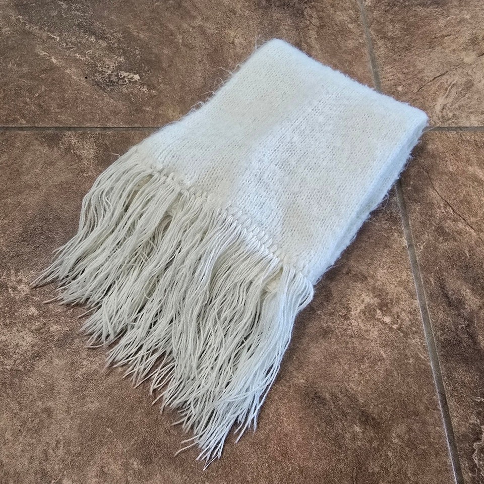 Cream Solid Fringed Winter Scarf | eBay