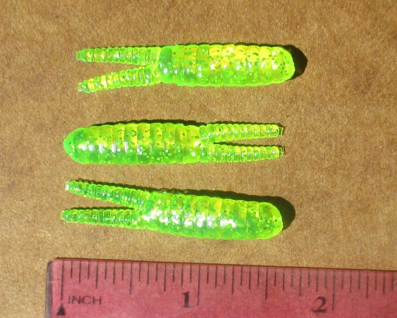 50ct CHARTREUSE SILVER FLAKE 1.5" SPLIT TAIL BEETLES Crappie Baits ...