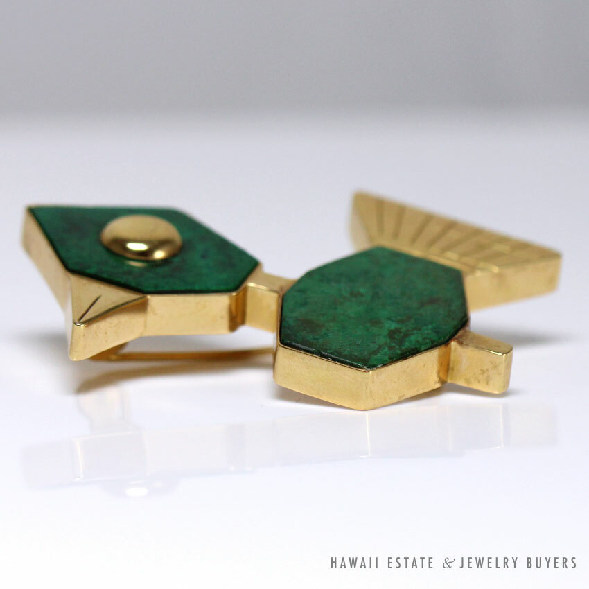 UNIQUE MAW SIT SIT 18K YELLOW GOLD BIRD GEOMETRIC BROOCH PIN | eBay