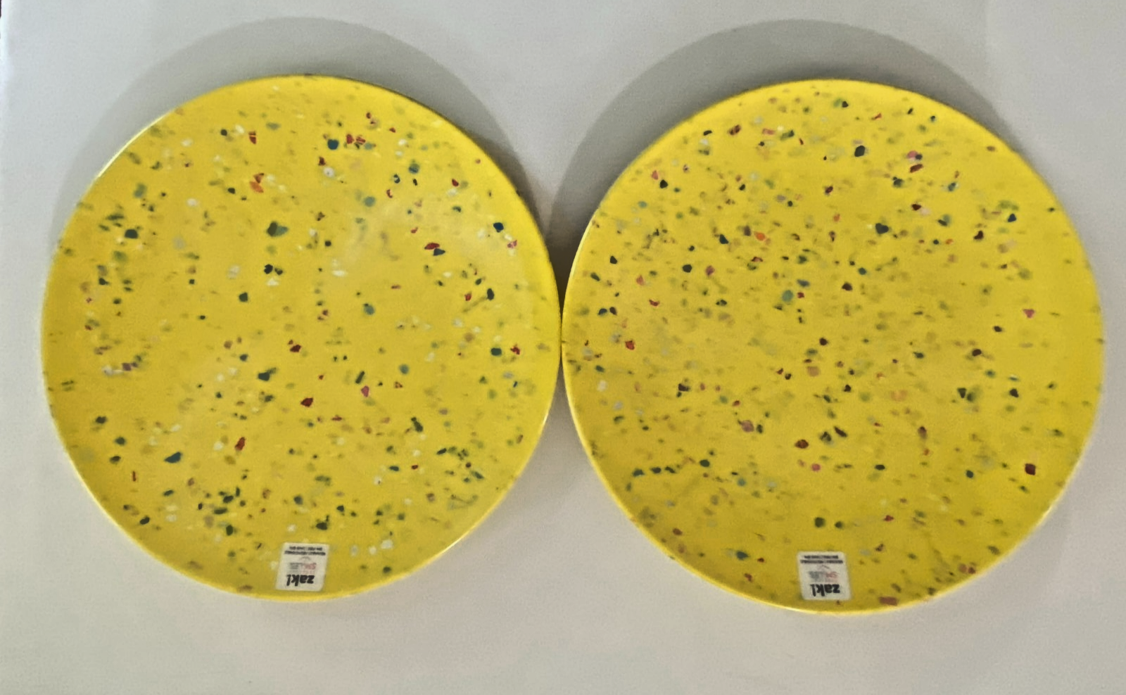 NEW ZAK 11" YELLOW CONFETTI MELAMINE DINNER PLATES SET OF 2 FREE SHIP ...