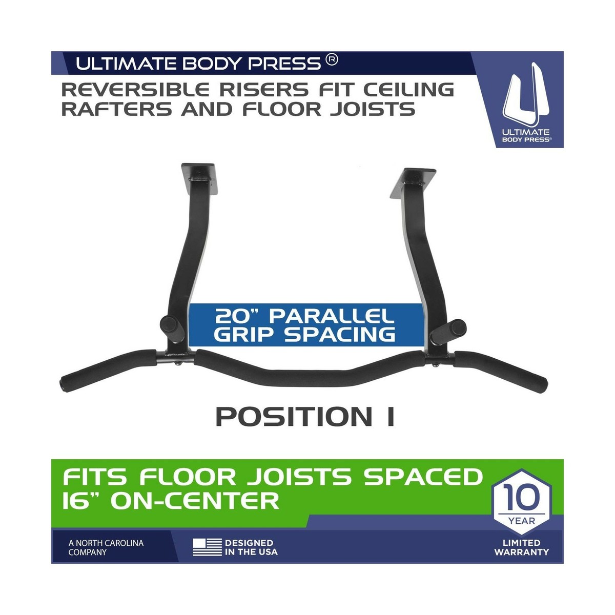 Ceiling Mount Pull Up Bar With Reversible Risers | Shelly Lighting