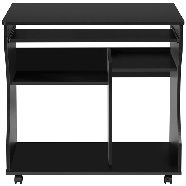 Computer Desk with Wheels & Shelves Black MDF for Office Home PC Laptop ...