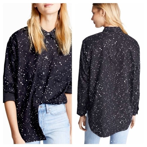Madewell Womens Boyfriend Star Print Button Up Shirt Size M Black ...