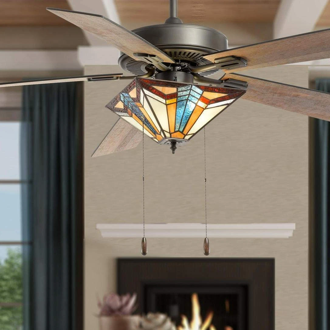 Ceiling Fan With Stained Glass Light Fixture | Shelly Lighting