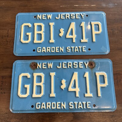 1990's Vintage New Jersey NJ Blue White License Plate Pair GBI41P | eBay
