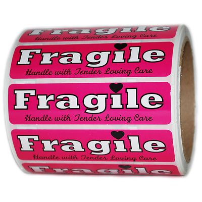 Pink "Fragile Handle with Tender Loving Care" Labels Stickers 1" by 4 ...