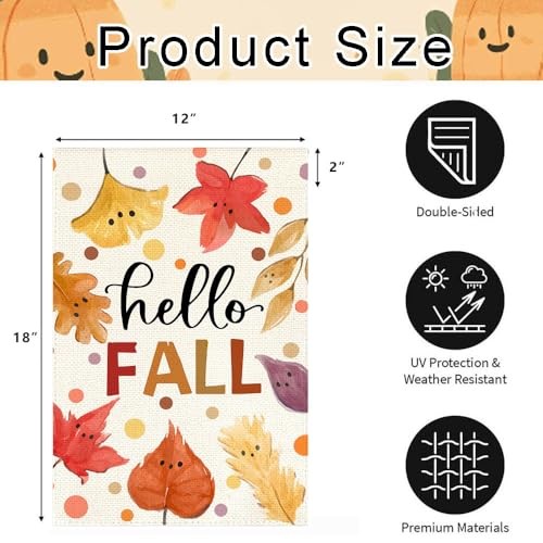 Hello Fall Garden Flag 12x18 Inch Double Sided Outside, Cute 12" x 18 ...