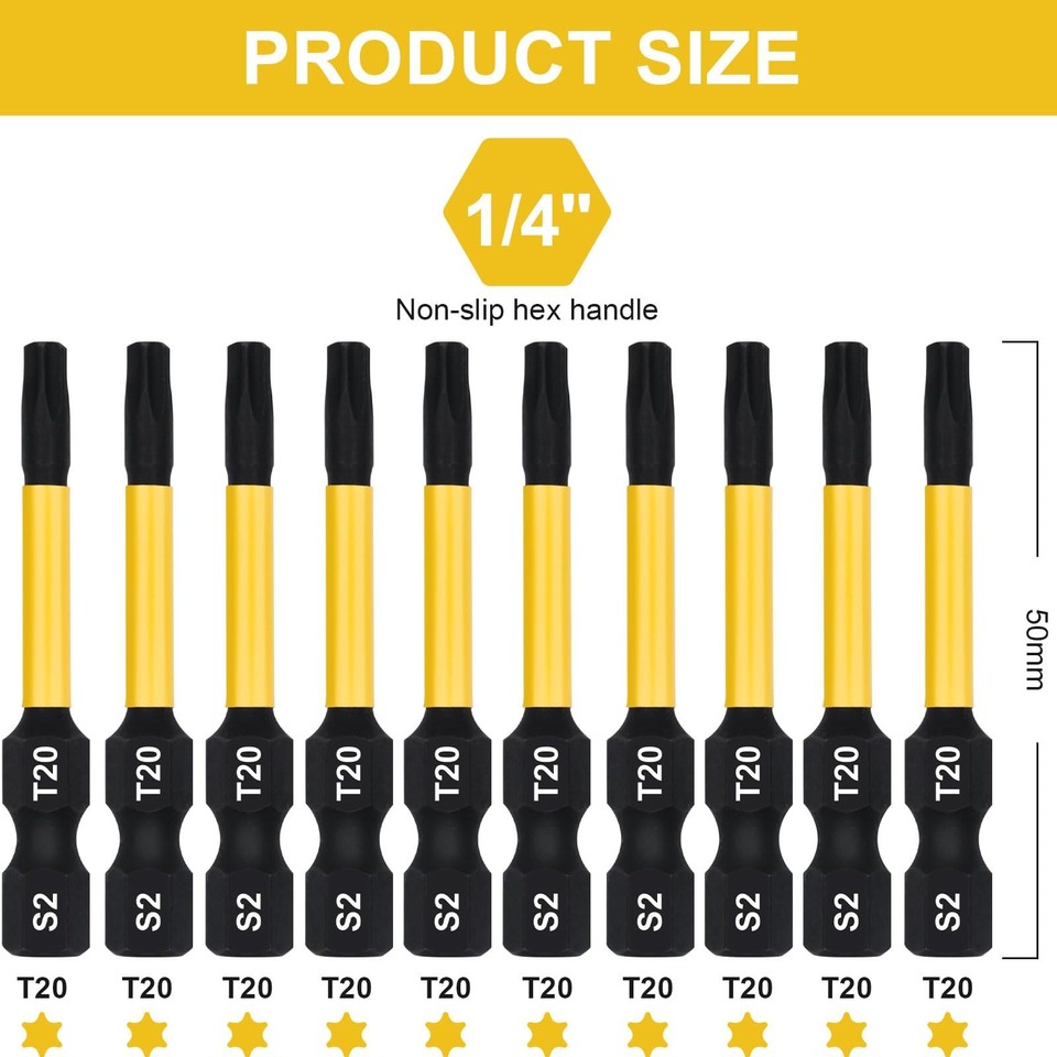 DAKCOS T20 Bit lungo Torx Bit T20 assortimento di punte S2 punta di ...