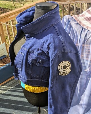 DBZ Insp Capsule Corp Men's Cropped Denim Jacket (Future Trunks cosplay ...