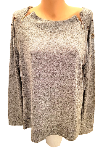 Always Indigo Long Sleeve Sweater Blouse Gray with Shoulder Zippers ...