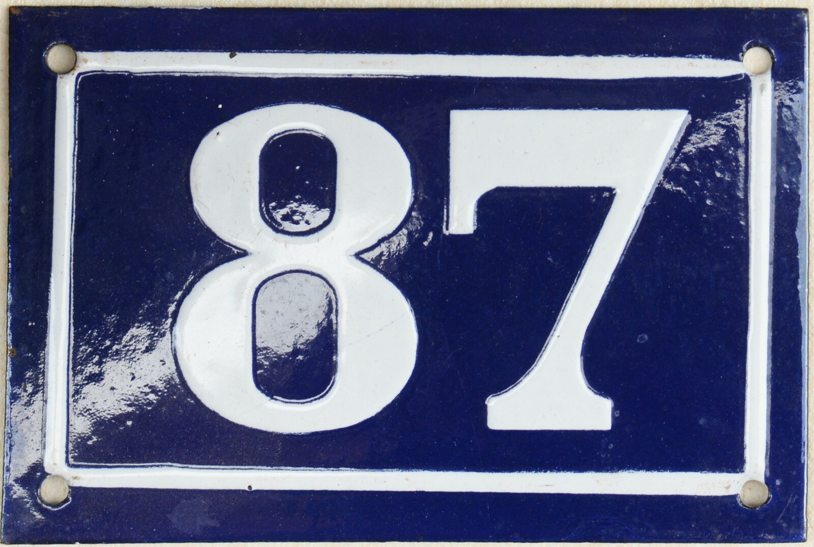 Old blue French house number 87 A door gate wall plate steel enamel ...