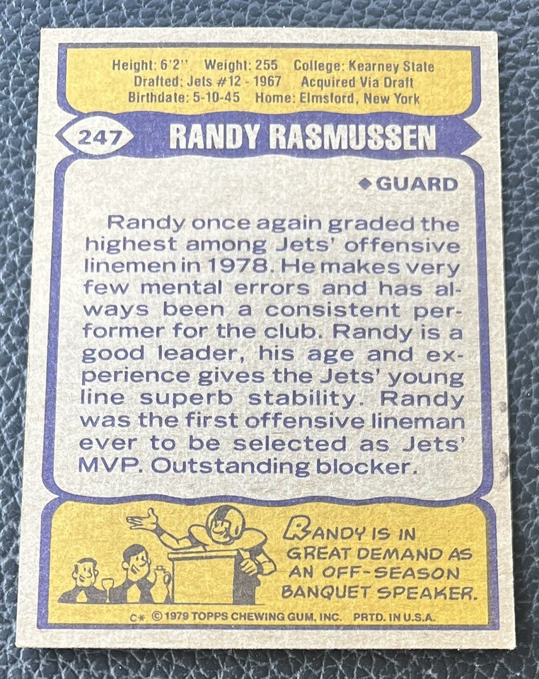 1979 Topps Randy Rasmussen Jets Card No. 247 | eBay