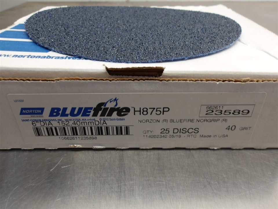 25 NEW! Norton H875P Bluefire 6" 40Grit Hook and Loop Abrasive Discs ...