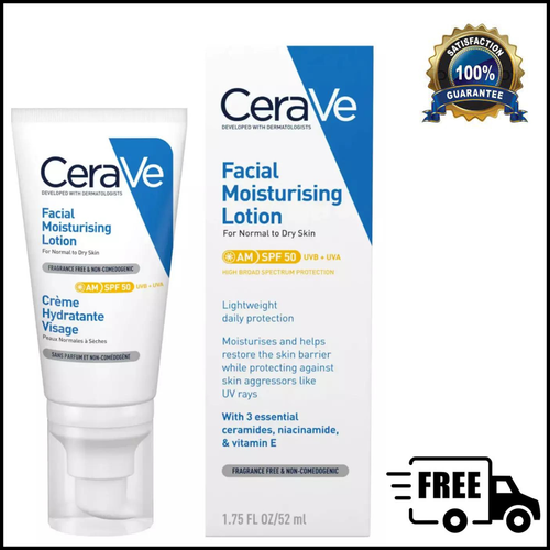 CeraVe AM Moisturiser SPF50 52ml – Daily Facial Lotion for Dry to ...