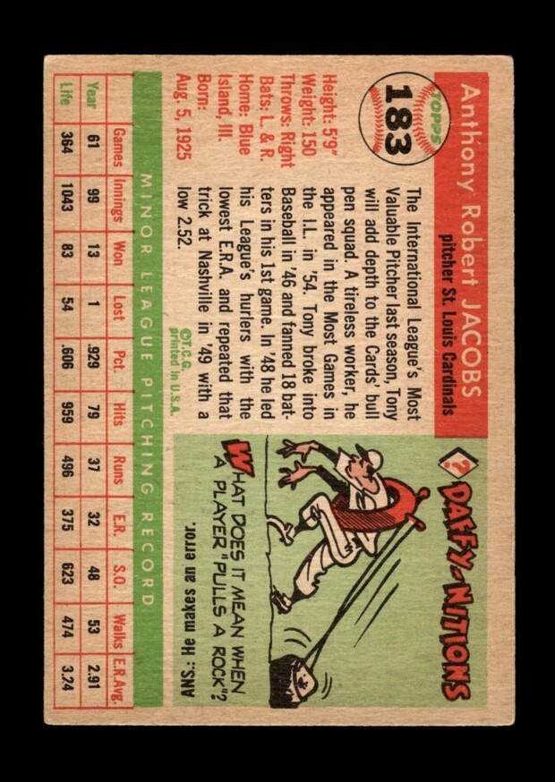 1955 Topps Set-Break #183 Tony Jacobs VG-VGEX *GMCARDS* | eBay
