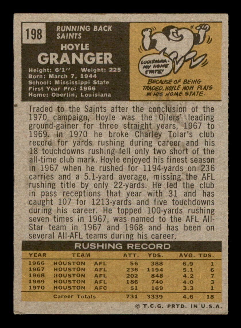 1971 Topps Football #198 Hoyle Granger VG/EX *d6 | eBay