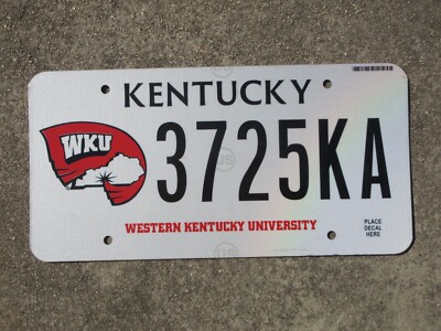 Western Kentucky University License Plate KY 3725 KA WKU Hilltoppers ...