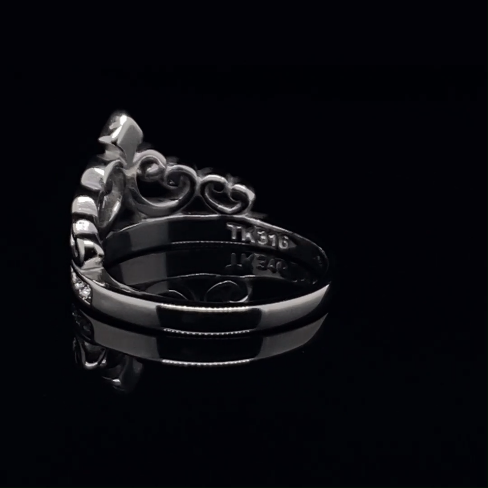 Princess Royalty Crystal Crown Silver Stainless Steel Fashion Ring ...