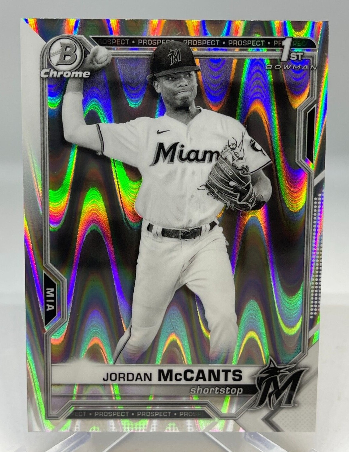 Jordan McCants 2021 Bowman Draft Chrome B&W Ray Wave Refractor Marlins ...