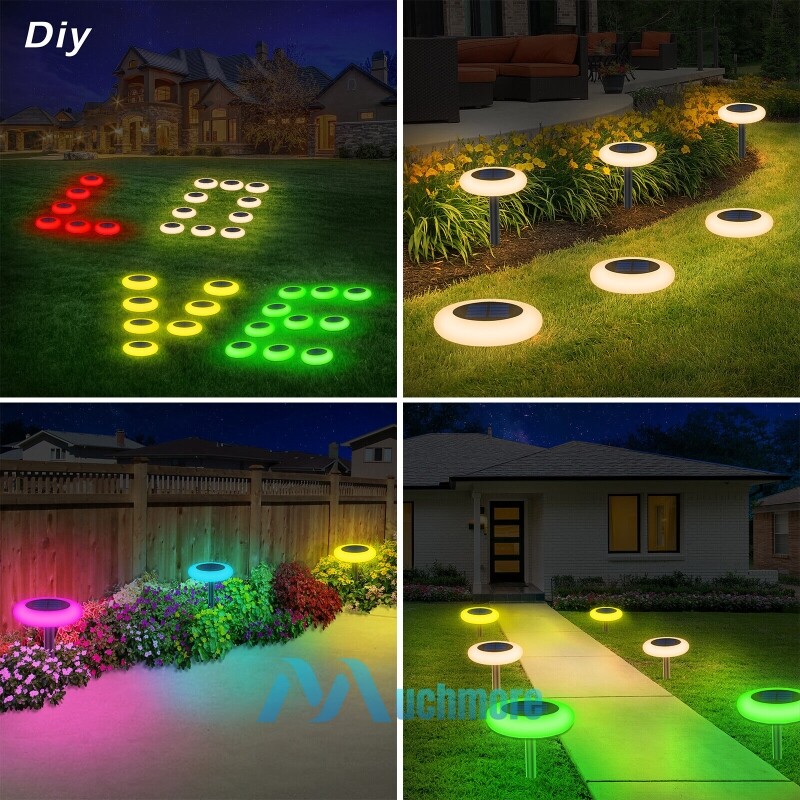 4Pack Multi-color Solar Ground Light LED Outdoor Disk Lighting Yard ...