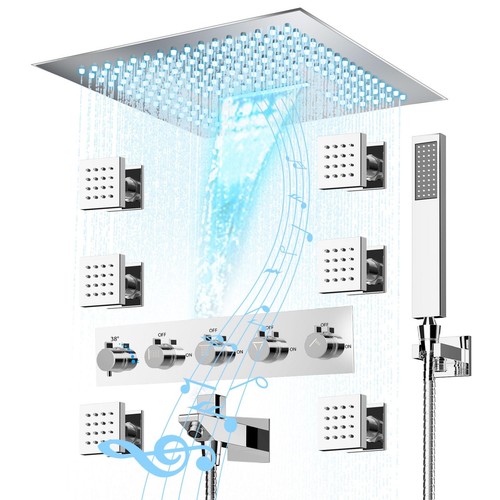 Thermostatic Shower Body jets System In Wall, 16 Inch LED Rainfall ...