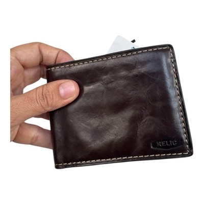 Relic Fossil Mens Brown Leather Bifold ID Window Wallet Porter Traveler ...