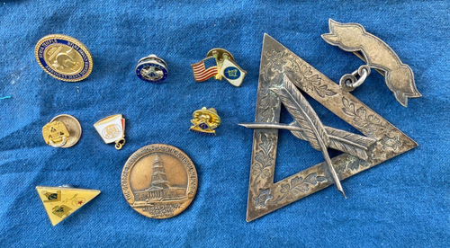 Lot of 9 Masonic Pins, Medal, Medallion, Shriners charm, mostly vintage ...