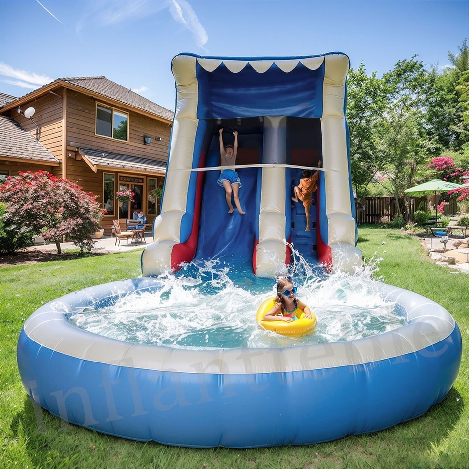 COMMERCIAL BLUE 24ft TSUNAMI INFLATABLE MARBLE WATER SLIDE 100% PVC ...