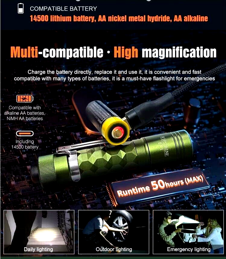 Ripsshine: 1200 LUMIN Green Metal Alloy Rechargeable + Waterproof EDC ...